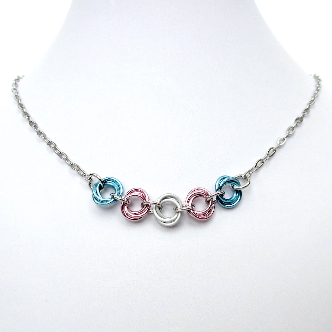 Transgender Pride Necklace, LGBT Jewelry, Chainmail Trans Pride Love ...
