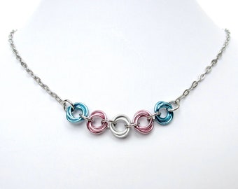 Transgender Pride Pendant Necklace, Chainmail Love Knot, Trans Pride ...