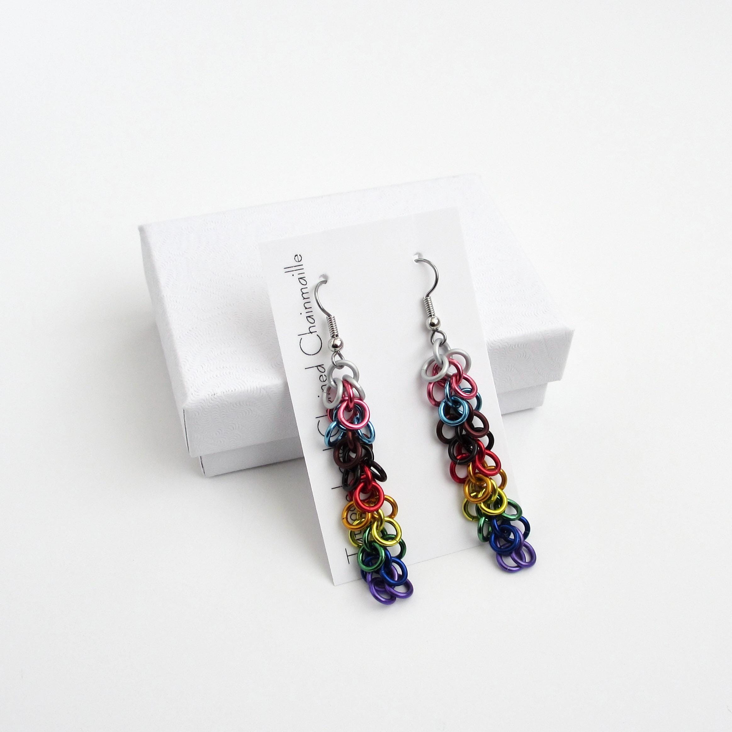Progress Pride Flag Earrings, Inclusive LGBTQIA Jewelry, Chainmail ...