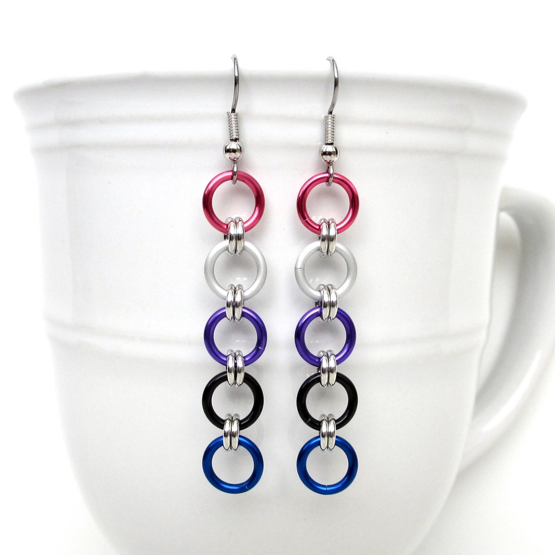 Genderfluid Pride Earrings, Long Chain LGBTQ Flag Chainmail Jewelry - Etsy