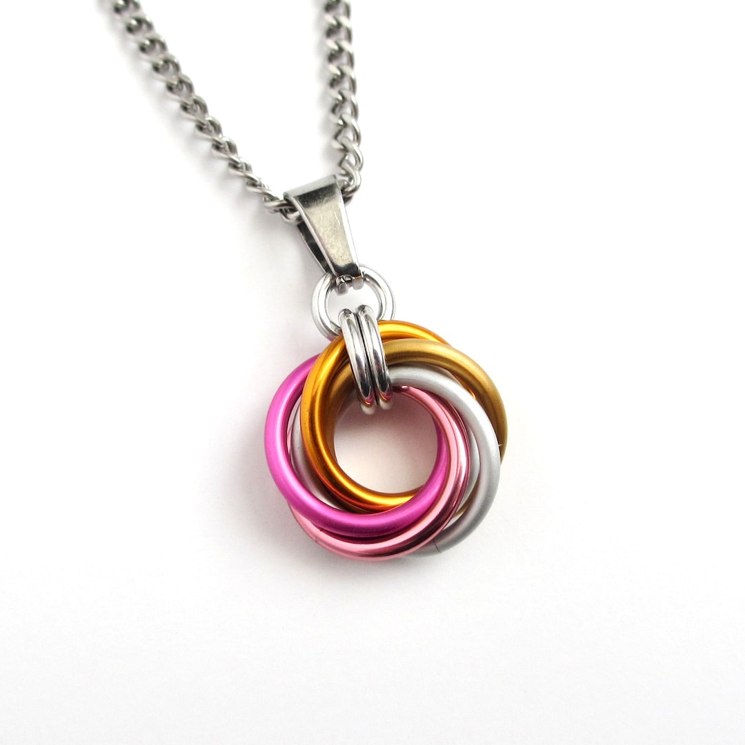 Lesbian Pride Pendant Necklace, Chainmail Love Knot, 5 Color Sunset ...