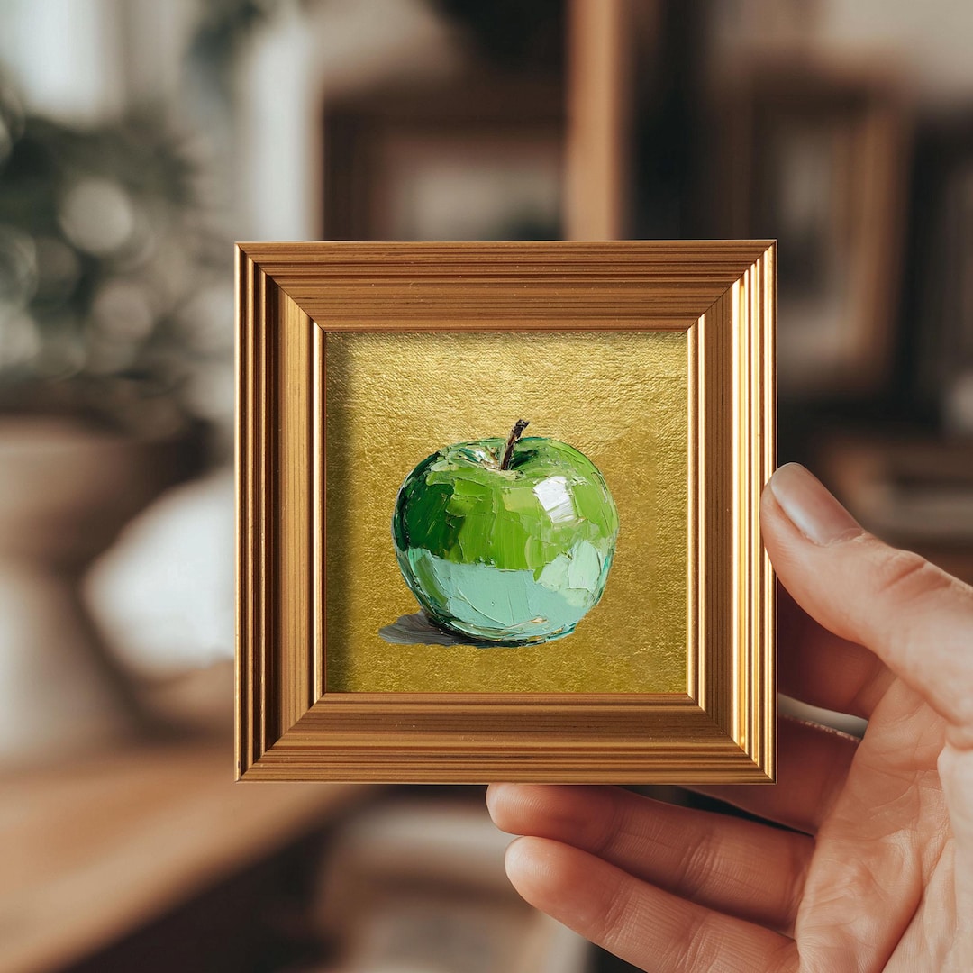 Green Apple Still Life Oil Painting, Original Hand Painted Mini Art ...