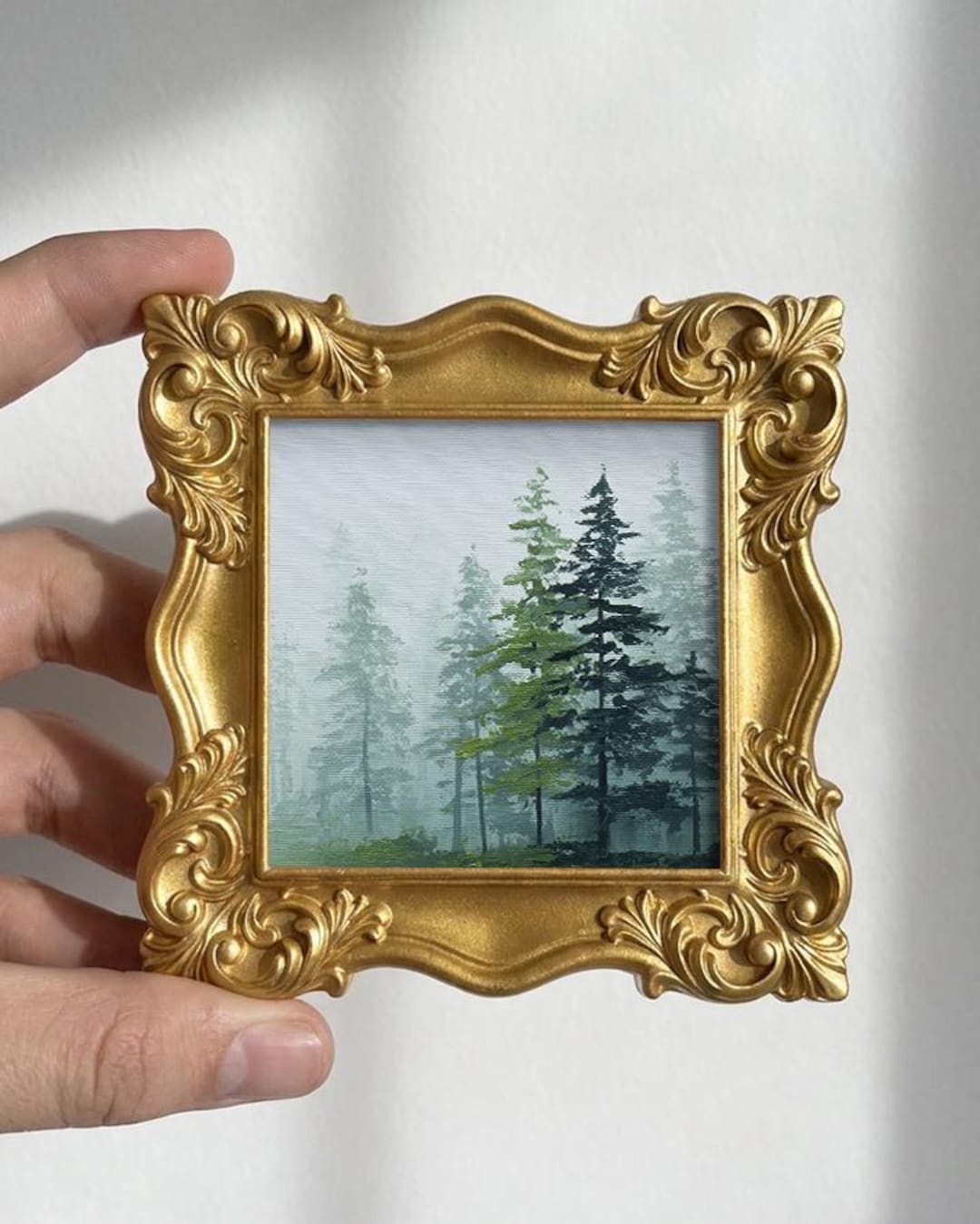 Misty Pine Forest Oil Painting, Original Landscape Artwork, Hand ...