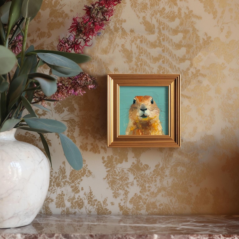Mini Original Squirrel Oil Painting, Hand Painted Prairie Dog, Handmade ...