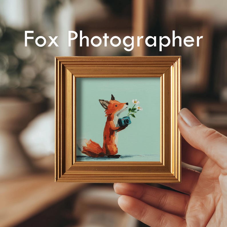 Gentle Fox Mini Canvas Oil Painting, Original Framed Wildlife Art, Hand ...