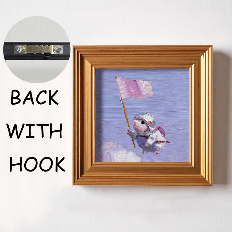 Space Mouse Original Oil Painting, Mini Framed Wall Art, Hand Painted ...