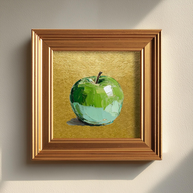 Green Apple Still Life Oil Painting, Original Hand Painted Mini Art ...
