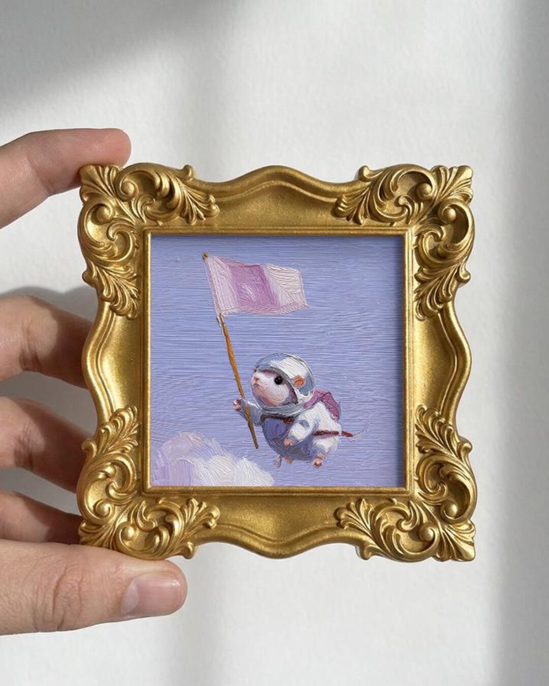 Space Mouse Original Oil Painting, Mini Framed Wall Art, Hand Painted ...