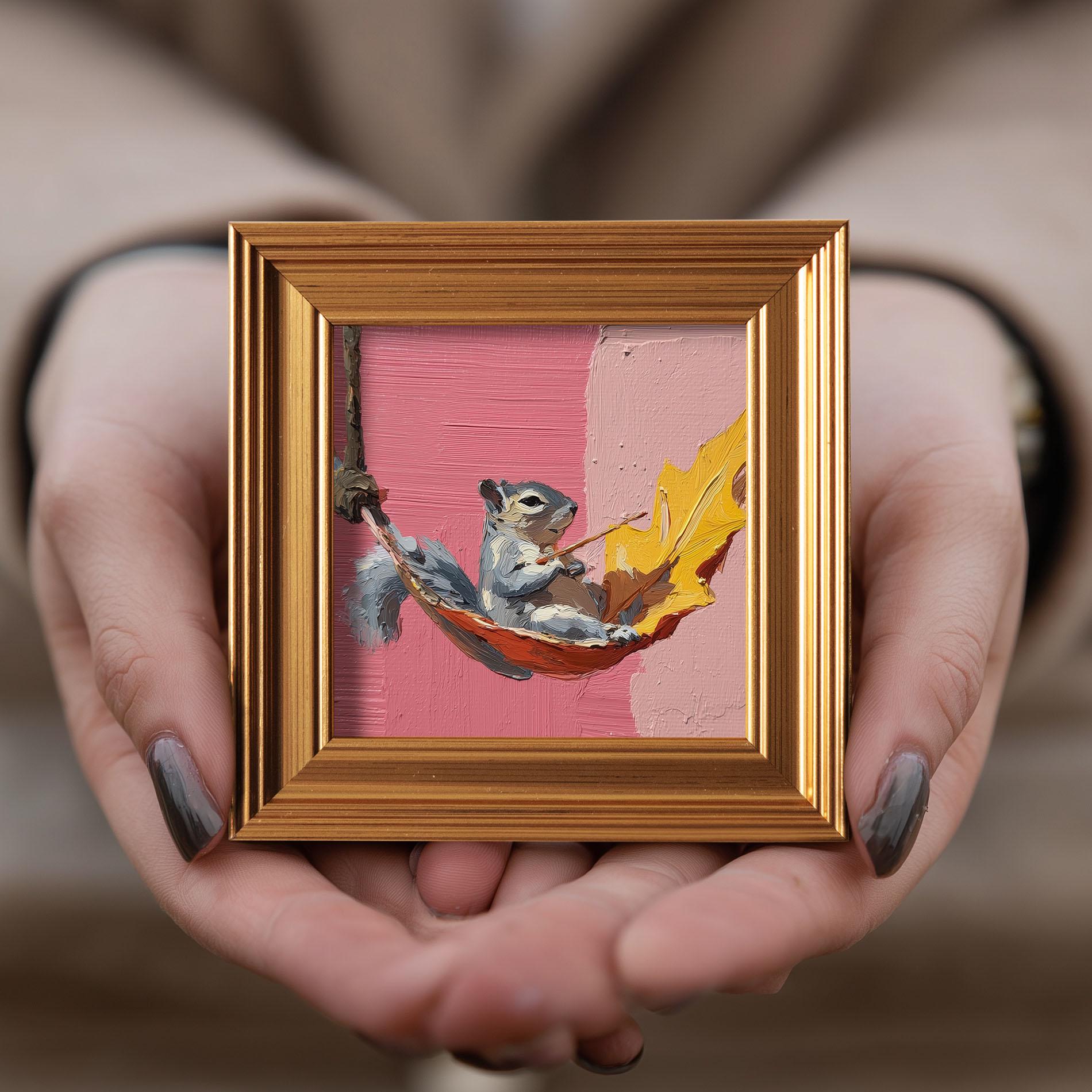 Mini Relax Squirrel Oil Painting, Woodland Animal Wall Art, Original ...