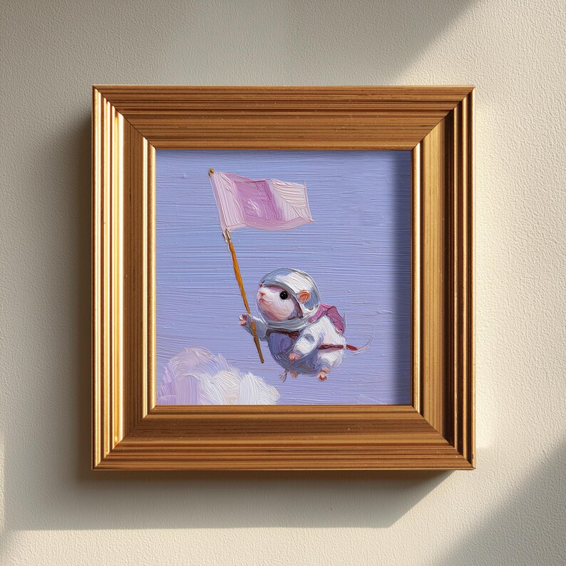 Space Mouse Original Oil Painting, Mini Framed Wall Art, Hand Painted ...