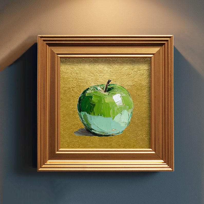 Green Apple Still Life Oil Painting, Original Hand Painted Mini Art ...