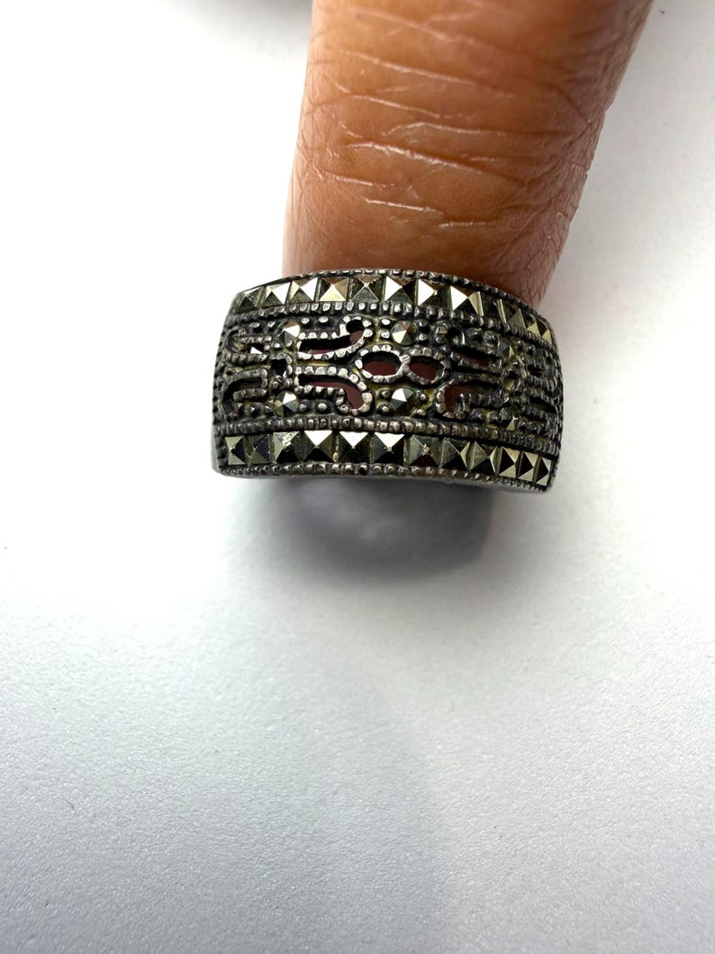 Vintage Judith Jack Marcasite 925 Sterling Silver Signed JJ Size 6 Wide ...