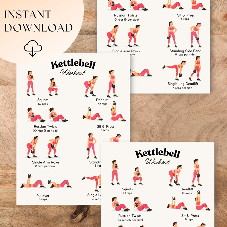 Kettlebell Workout | Kettlebell Workout Printable | PDF 8.5 X 11 in ...