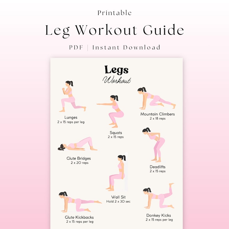 Leg Exercises | Printable Workout Chart | Leg Workouts PDF | Strength ...