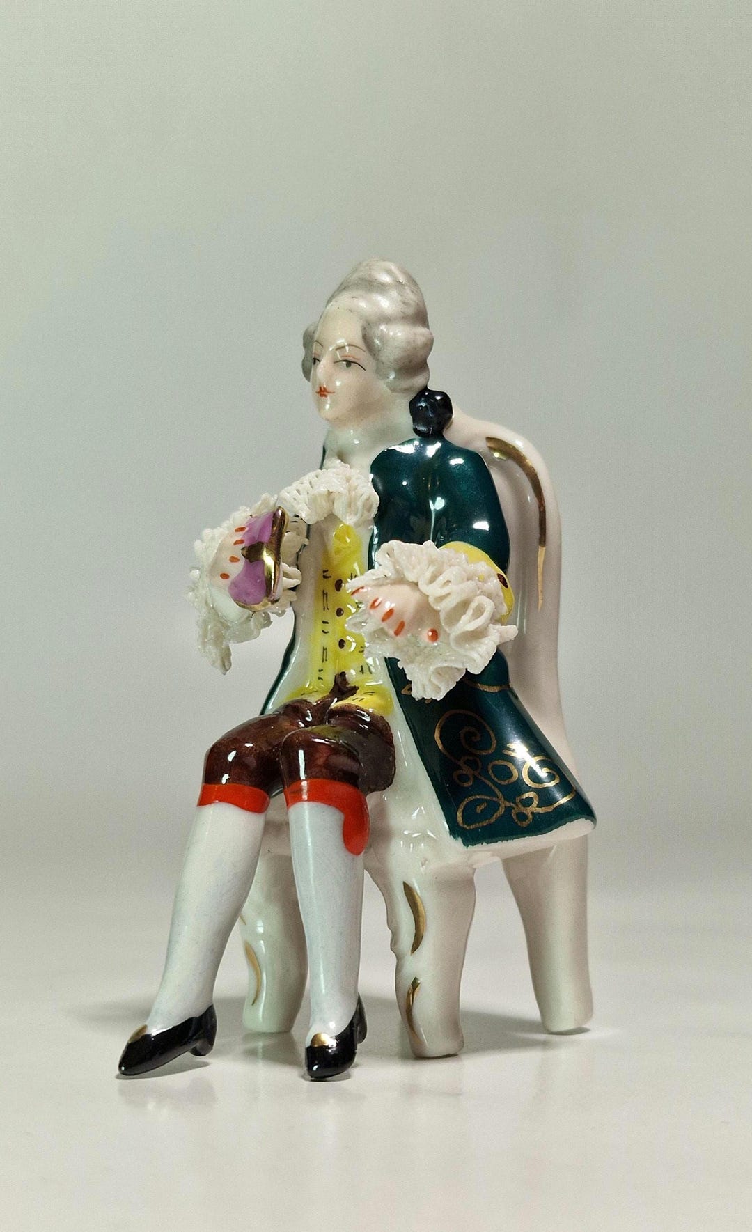 Vintage German Porcelain Figurine, Seated Gentleman, Hand Painted Gilt ...