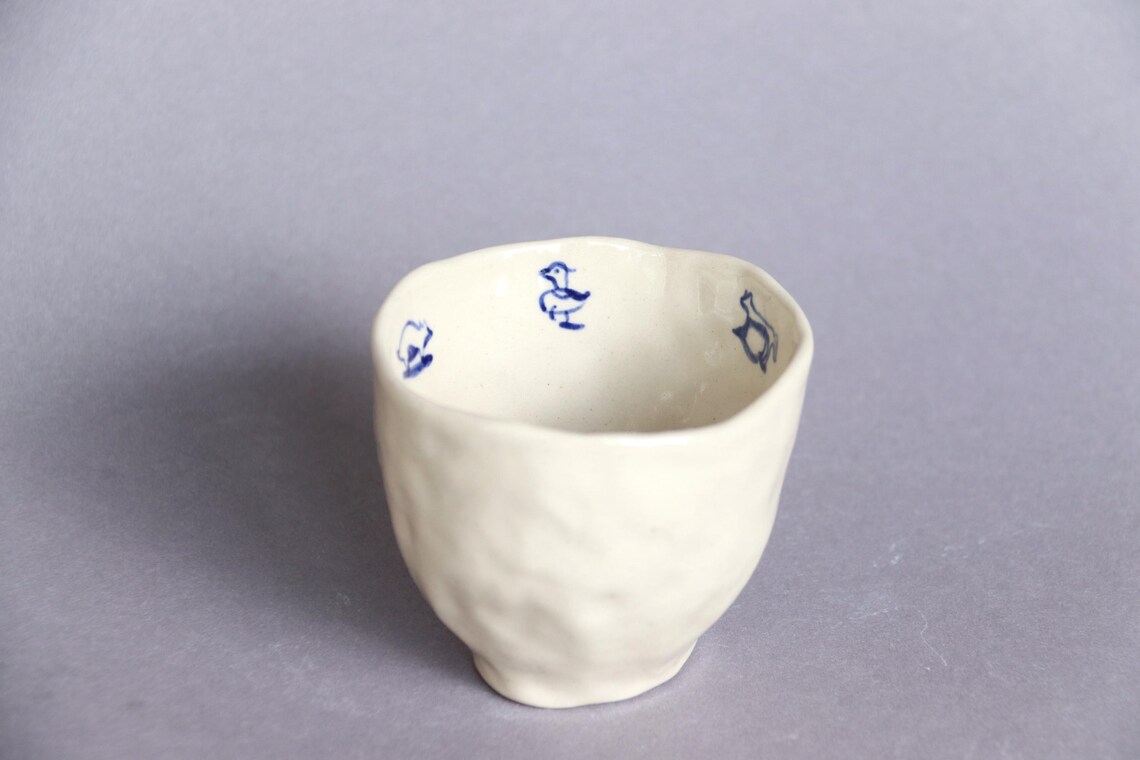 Handmade Ceramic Bowl: Delft Blue Animal Motifs, Wonky Pottery - Etsy