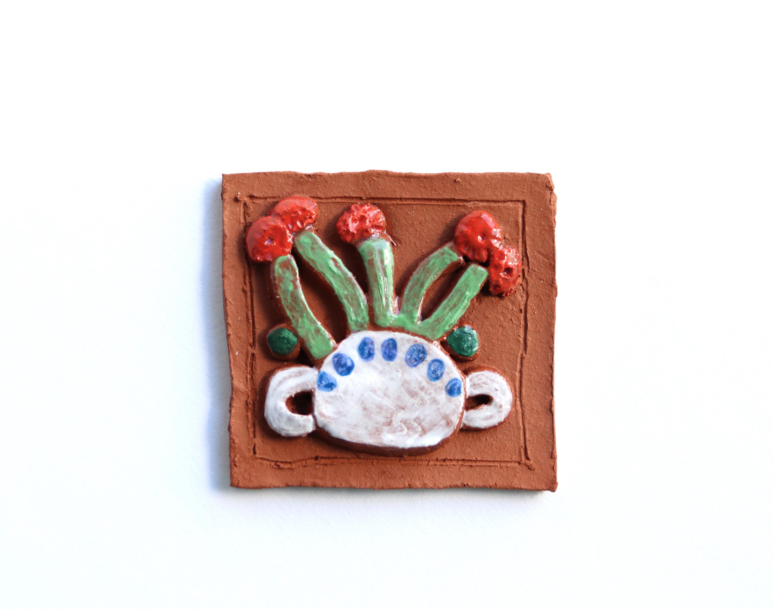Handmade Ceramic Wall Art: Rustic Floral Relief Tile - Etsy