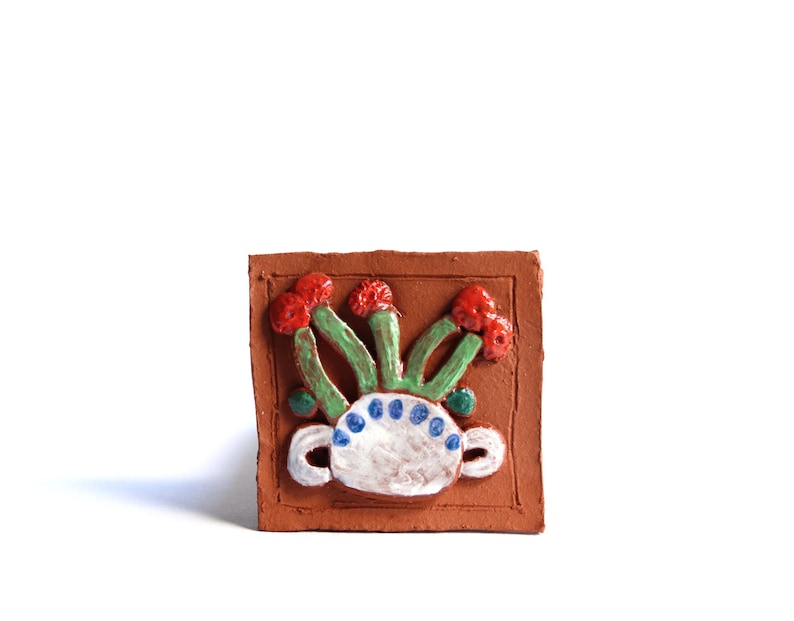 Handmade Ceramic Wall Art: Rustic Floral Relief Tile - Etsy