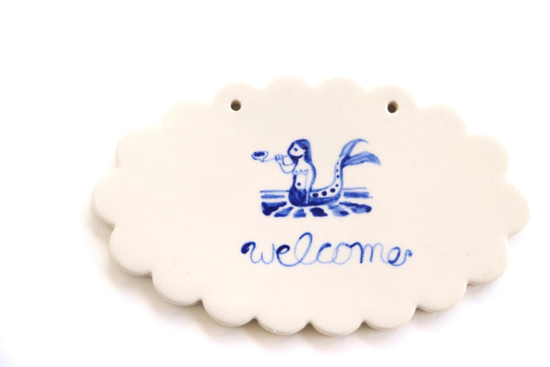 Ceramic Open Sign Welcome for Shop Handmade Door Clay Beige Colored ...