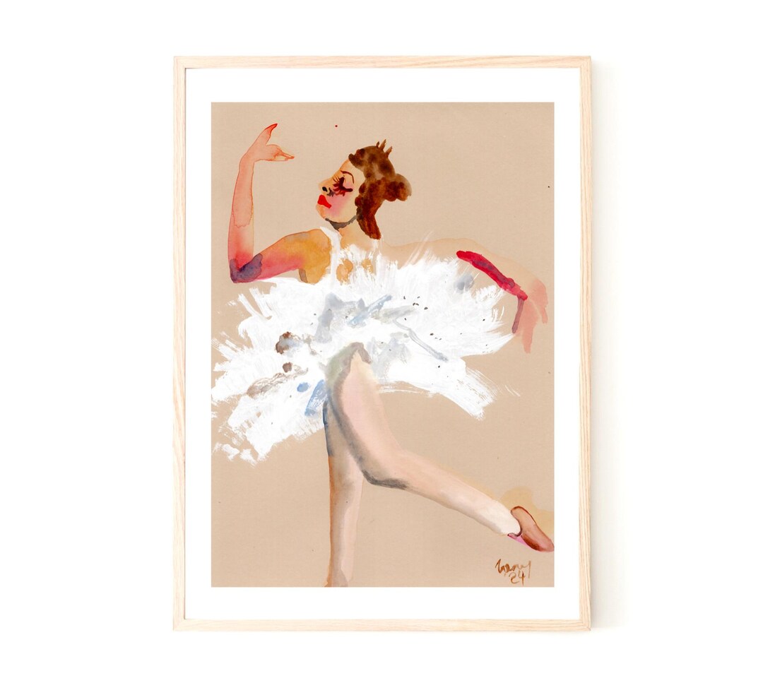 Ballet Dancer Watercolor Art Print, Contemporary Woman Portrait, DIN A4 ...