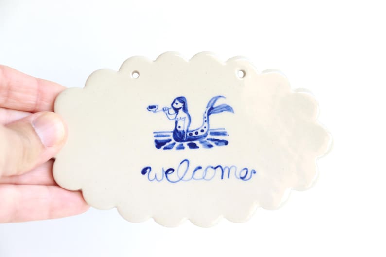 Ceramic Open Sign Welcome for Shop Handmade Door Clay Beige Colored ...