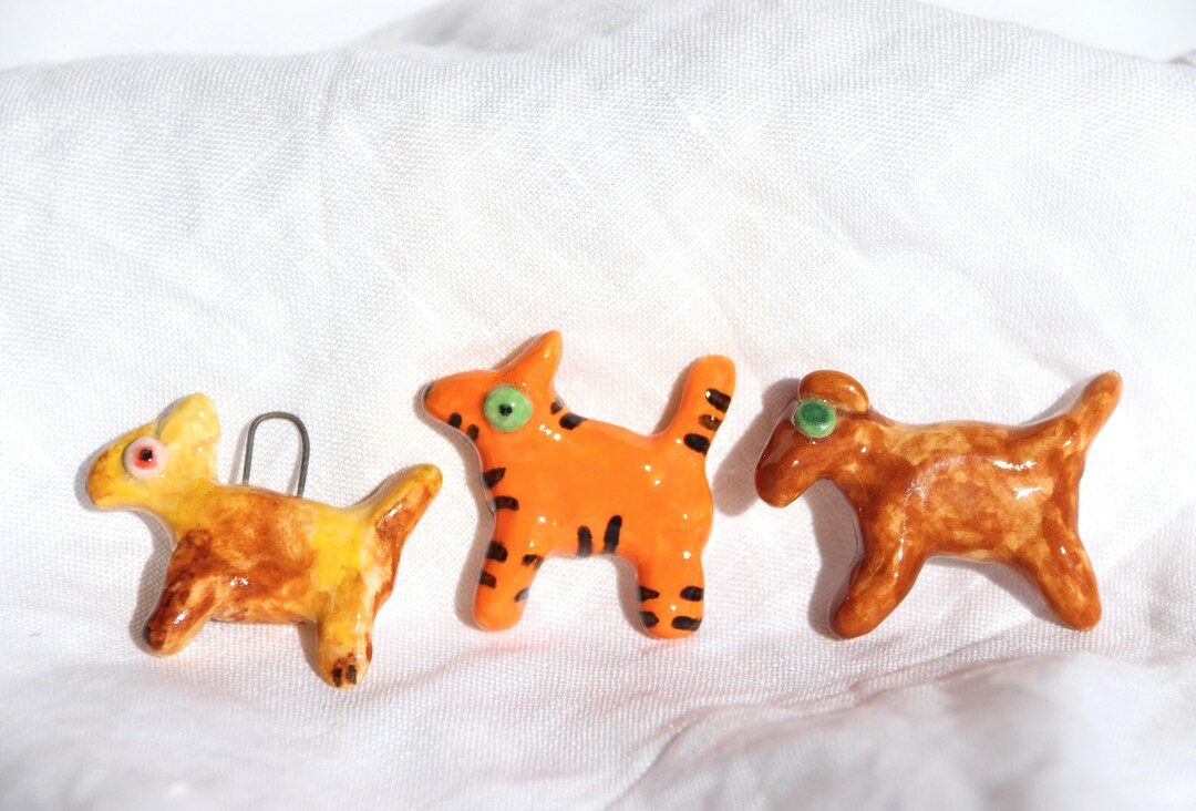 Pendant or Magnet Dog Ceramic Clay Art Key Ring Charm Yellow Brown ...