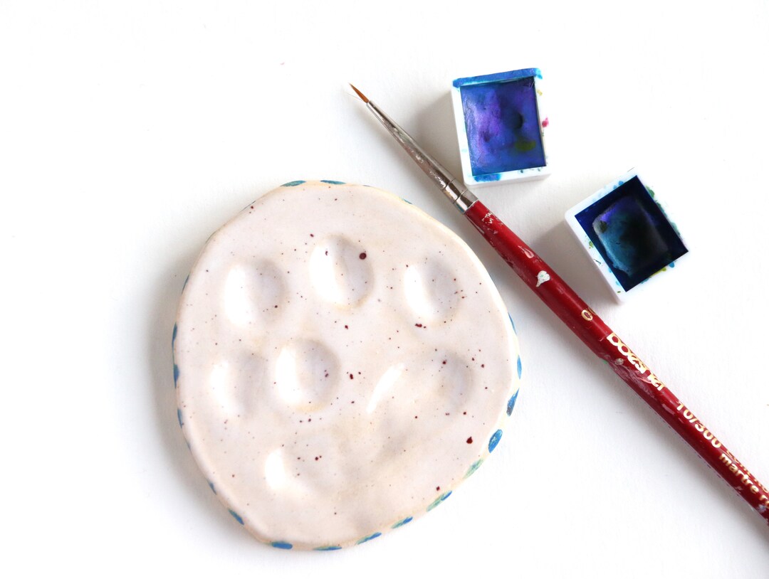Ceramic Small Paint Palette Clay Beige Clay White Glossy Glaze With ...