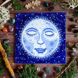 Small Full Moon Painting on Canvas Board - Full Moon 2 - 15 X 15 Cm - 5 ...