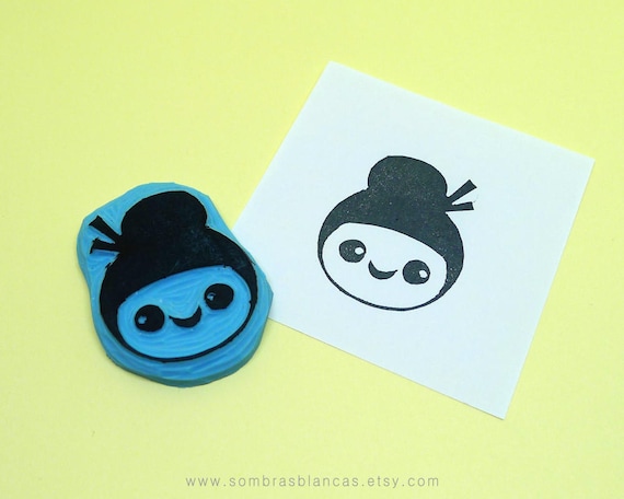 Bun Girl Stamp Cute Hand Carved Rubber Stamp Return - Etsy