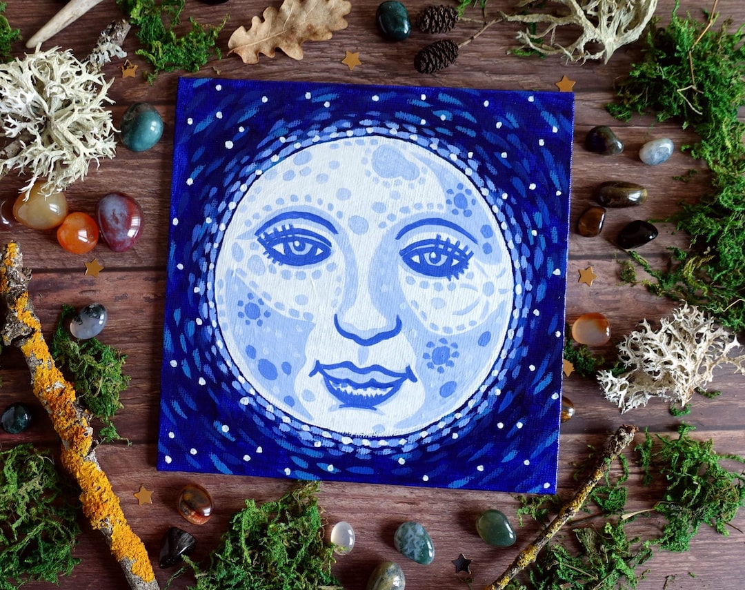 Small Full Moon Painting on Canvas Board - Full Moon 1 - 15 X 15 Cm - 5 ...