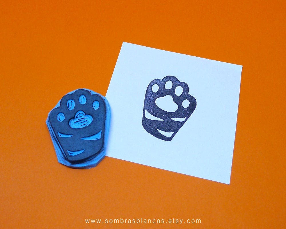 Cat Paw Stamp Cute Hand Carved Rubber Stamp Scrapbooking - Etsy