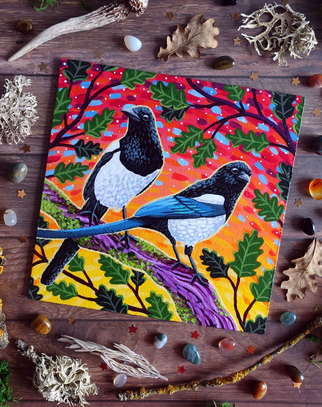 Two Magpies Painting on Canvas Board Two for Joy 20 X 20 - Etsy