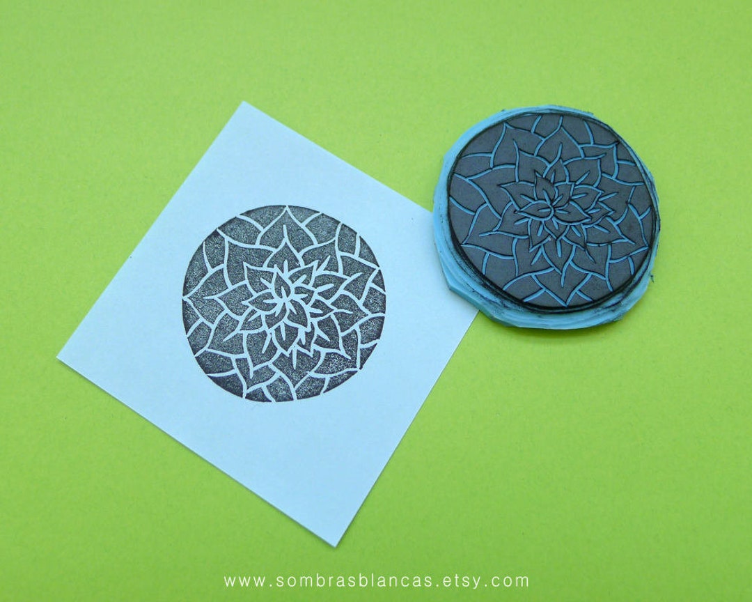 Leaf Mandala Rubber Stamp - Hand Carved Rubber Stamp – Scrapbooking ...