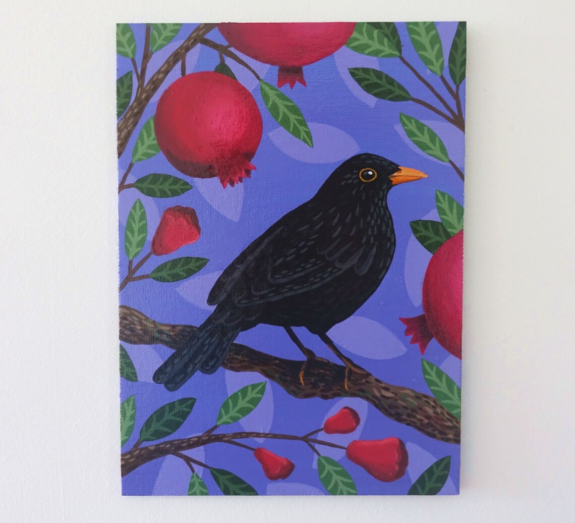Blackbird Painting on Canvas Board Blackbird in A | Etsy