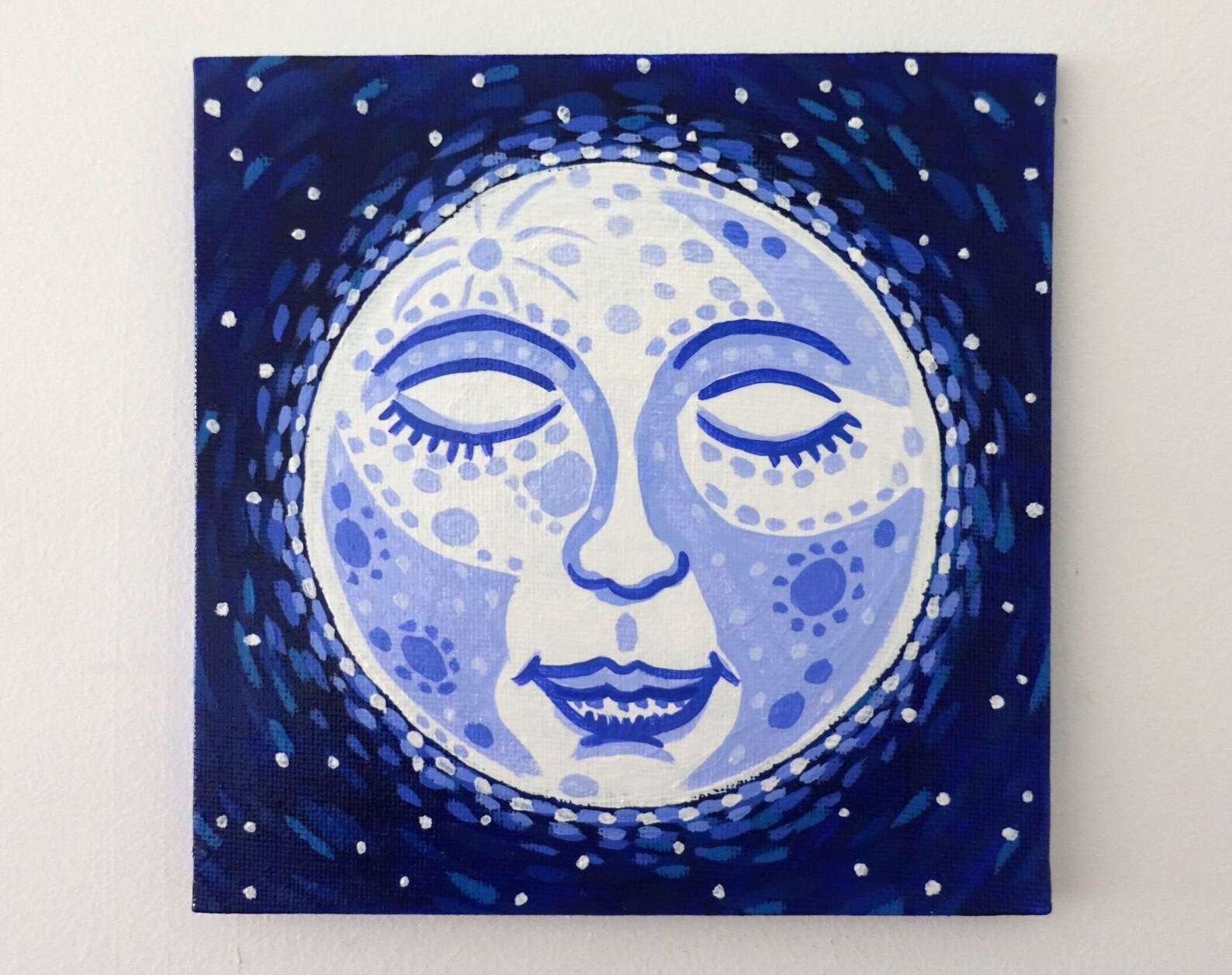 Small Full Moon Painting on Canvas Board Full Moon 2 15 X 15 Cm 5.91 X ...