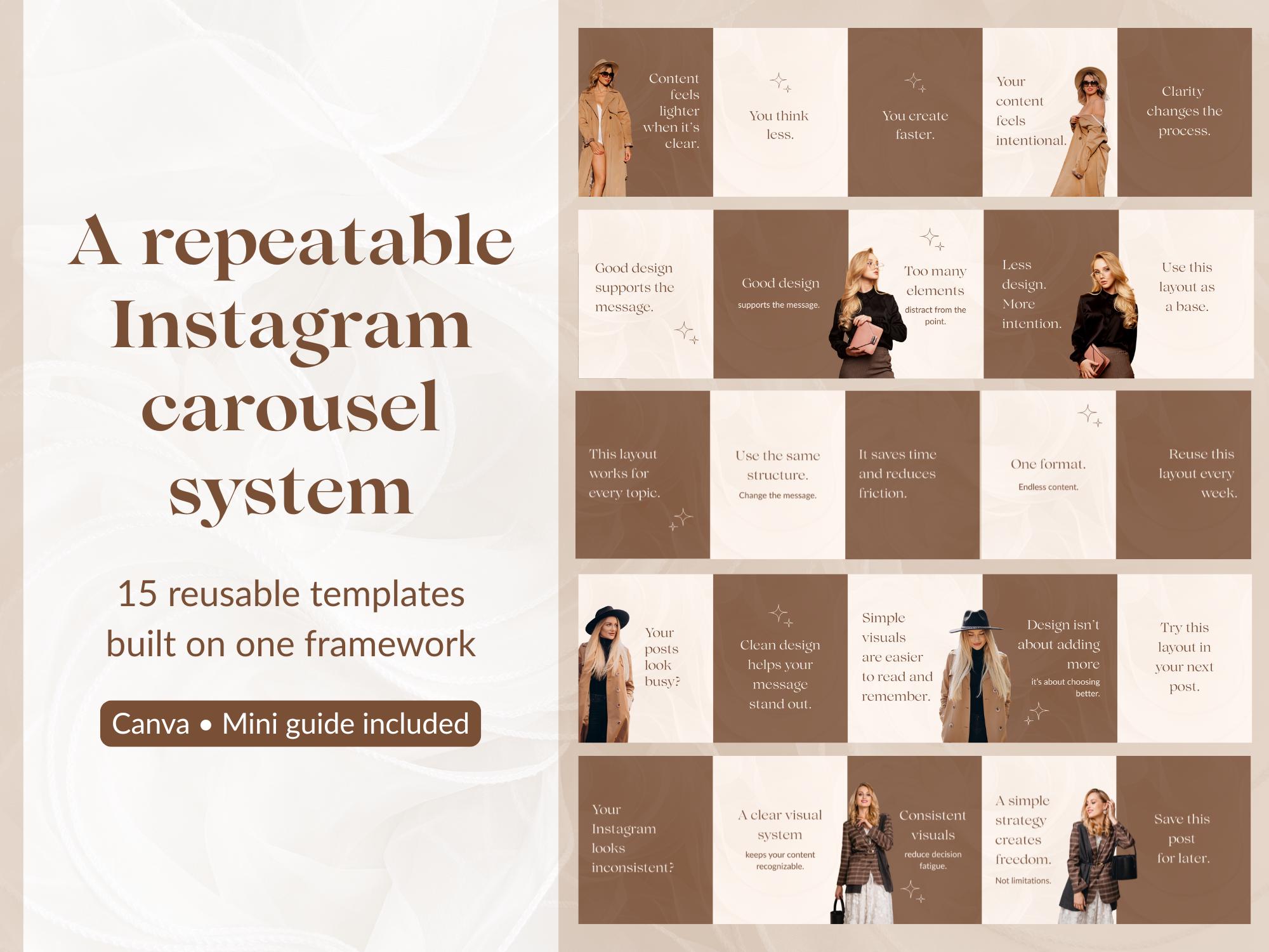 Instagram Carousel Templates Canva | Reusable Carousel System | 15 ...