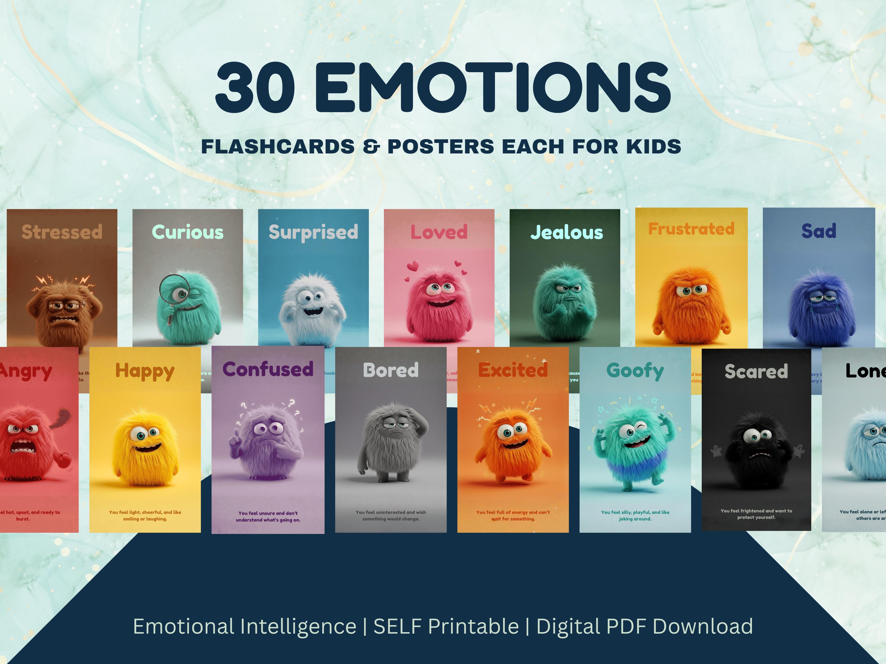 Emotions Bundle Flashcards & Posters SEL Printable | 30 Feelings Cards ...