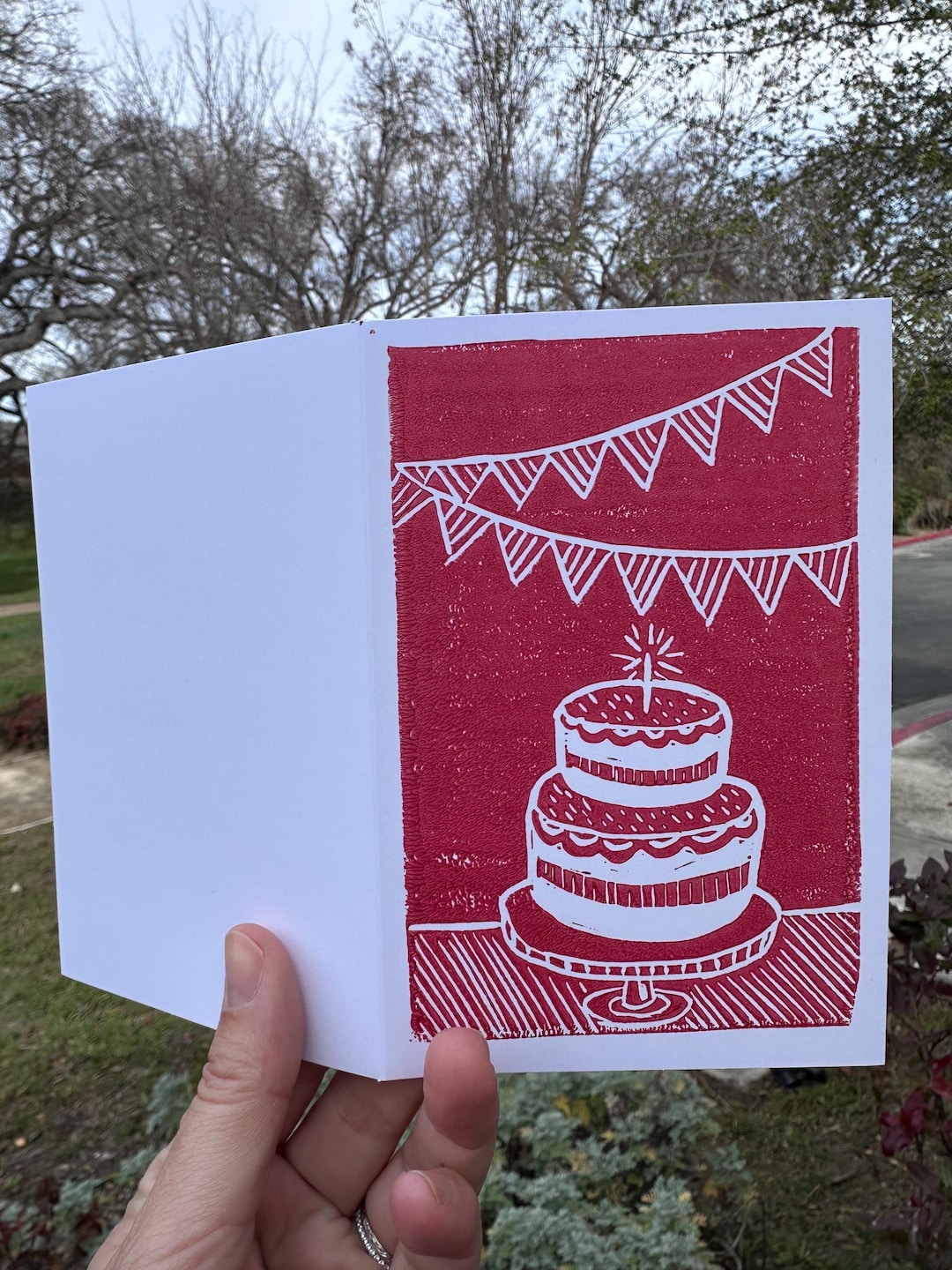 Birthday Cake - Card and Envelope Linocut - Etsy