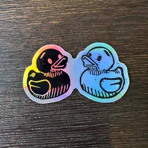Rubber Duckies - Holo Linocut Sticker - Etsy