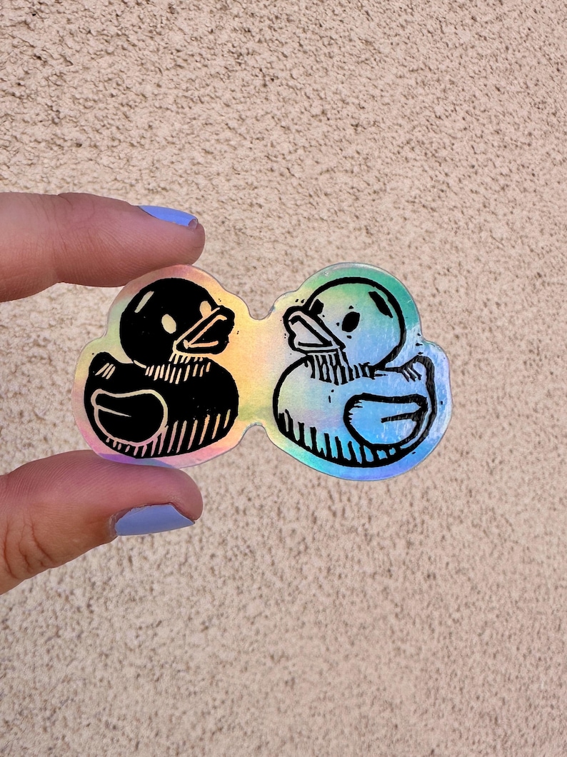 Rubber Duckies - Holo Linocut Sticker - Etsy