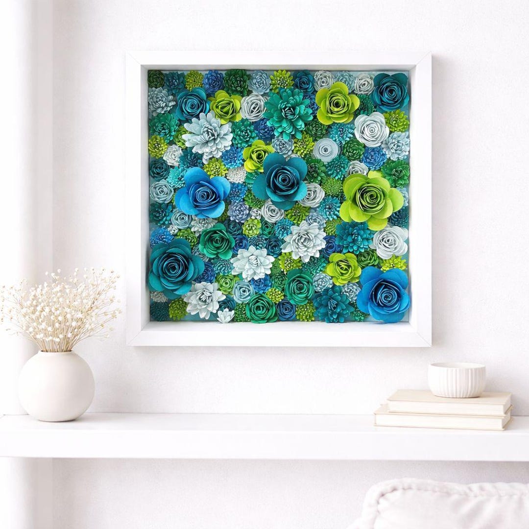 3D Paper Flower Wall Art | Botanical Shadow Box Decor, Handmade Floral ...