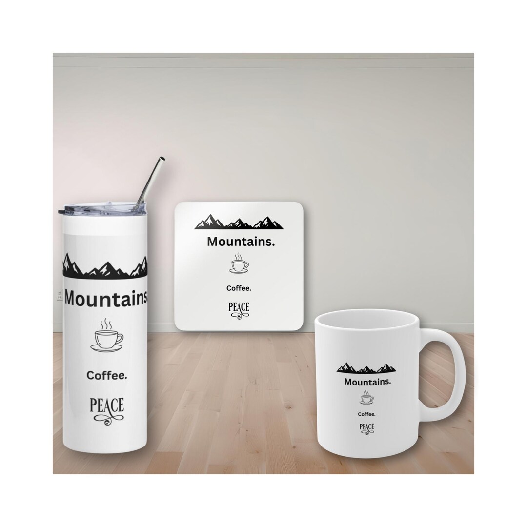 Mountains. Coffee. Peace. Masculine Tumbler 20oz Stainless Steel Travel ...