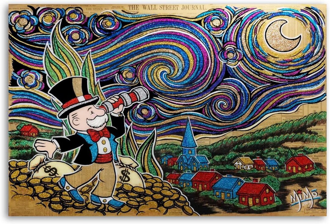 Monopoly Moneybags and Stars - Street Art With Money and Colorful ...