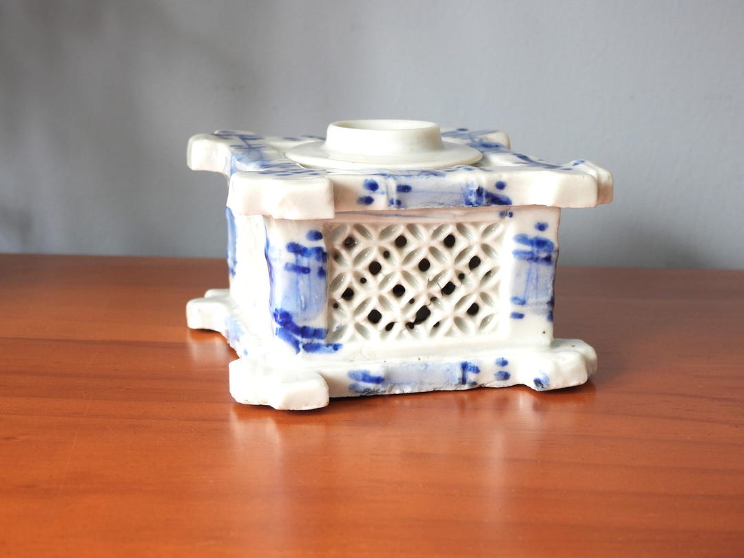 Japanese Ink Well, Ink Pot, Reticulated Panels, Porcelain Pot, Lattice ...