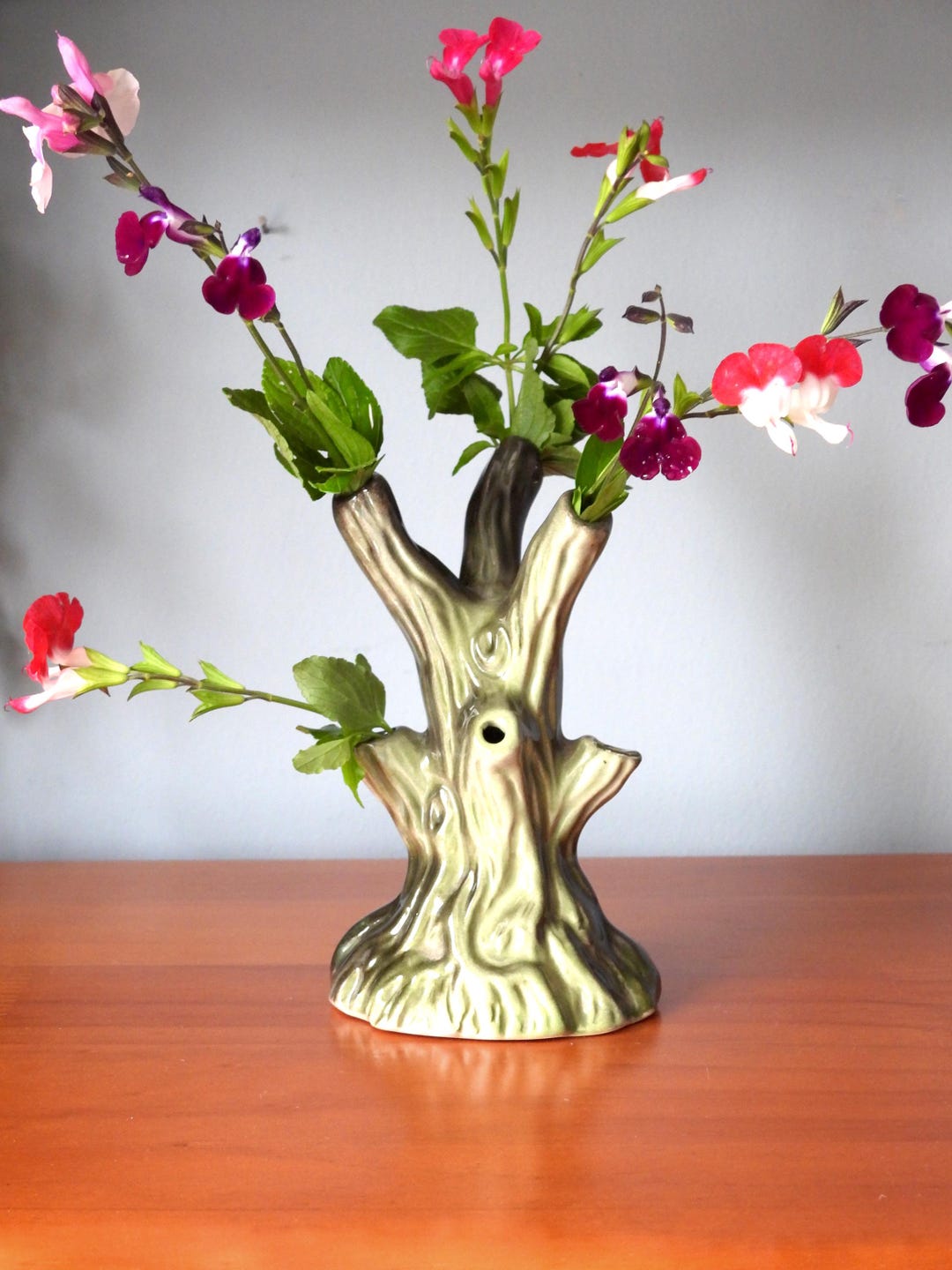 Ceramic Flower Vase, Tree Trunk Vase, Tree Stump, Flower Frog, Flower ...