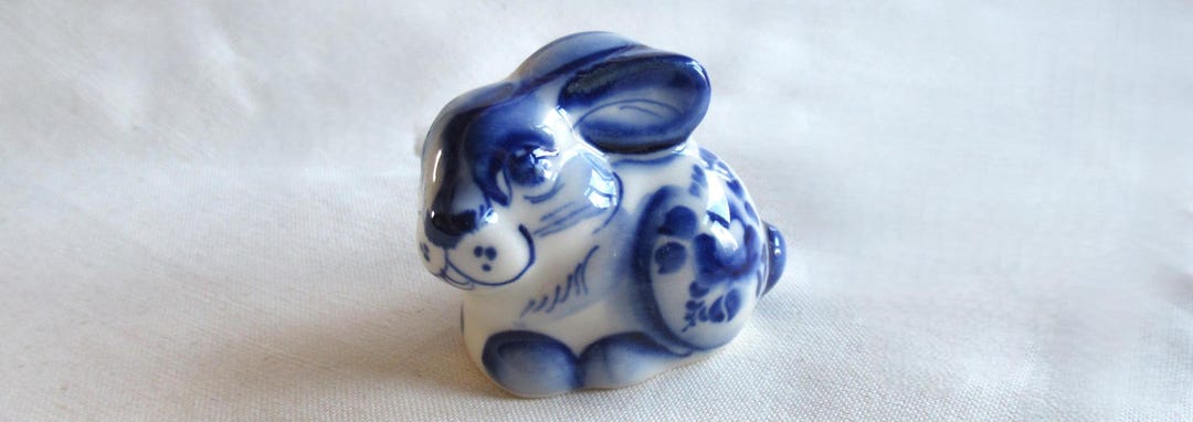 Vintage 80's Gzhel Russian Small Blue and White Porcelain Rabbit ...