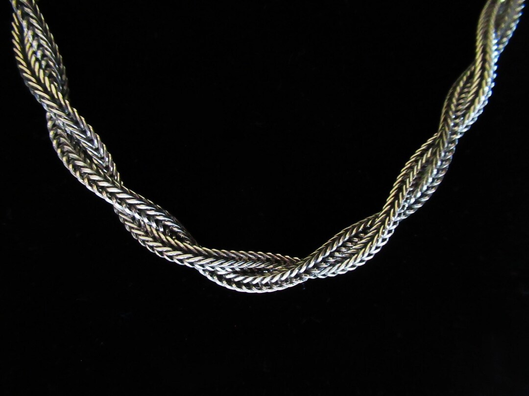 Vintage 70's 20" Sturdy 2 Strand Continental Silver Woven Chain Necklace 835 Unisex 33.79g ...