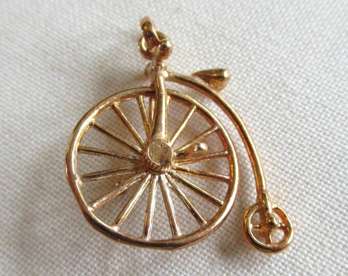 Vintage 60's 9ct Gold Penny Farthing Bike Charm With Moving Spinning ...