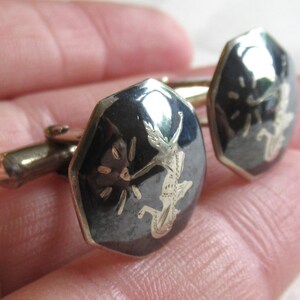 Vintage 60's Siam Sterling Silver Thai Dancer Octagonal Cufflinks Cuff Links Niello Classic 925 ...