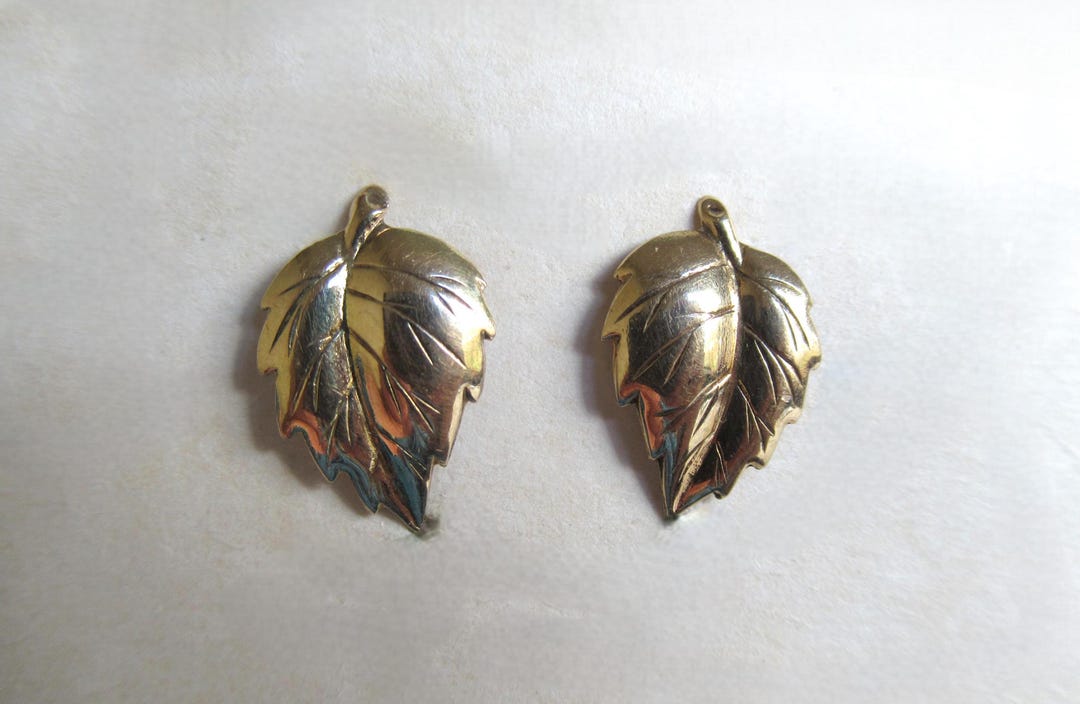 Vintage 90's 9ct Gold Leaf Stud Earrings Studs Leaves 375 1.06g (27161) - Etsy